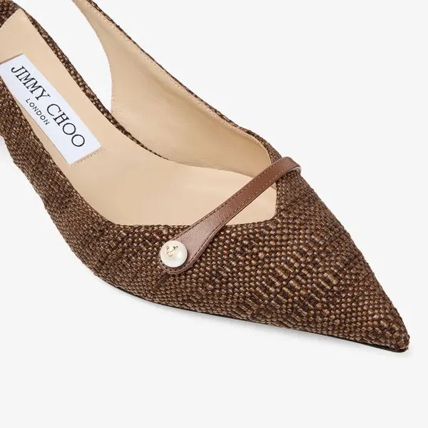 JIMMY CHOO Amita 45 Tan Fine Raffia Slingbacks Tan