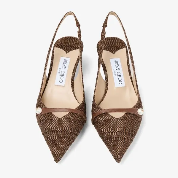 JIMMY CHOO Amita 45 Tan Fine Raffia Slingbacks Tan