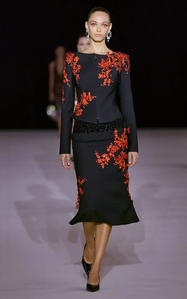 GEORGES HOBEIKA Floral Embroidered Silk-blend Midi Skirt