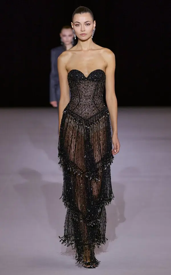 GEORGES HOBEIKA Embellished Sheer Corset Silk-blend Gown