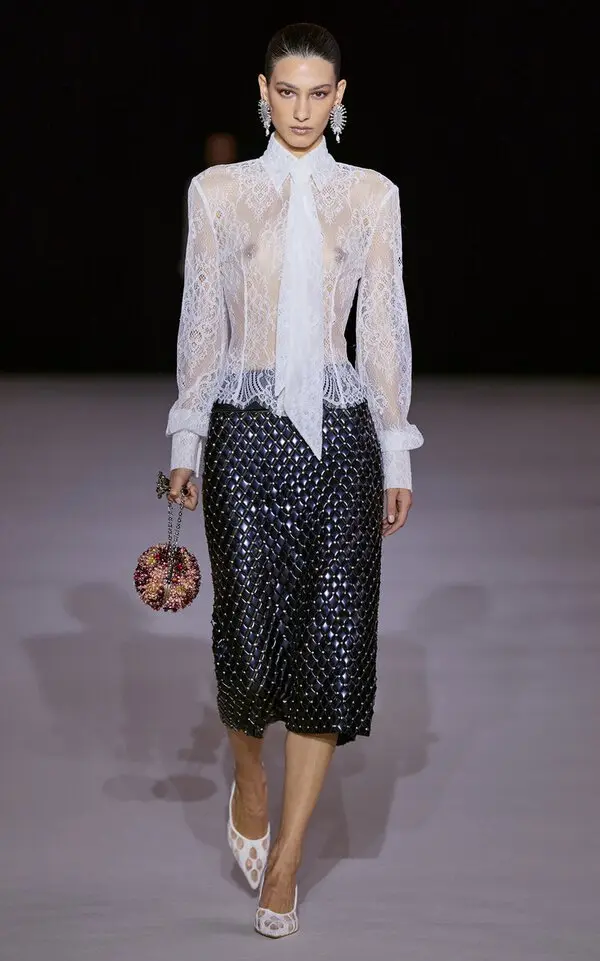 GEORGES HOBEIKA Lattice-embellished Silk-blend Midi Skirt - Black