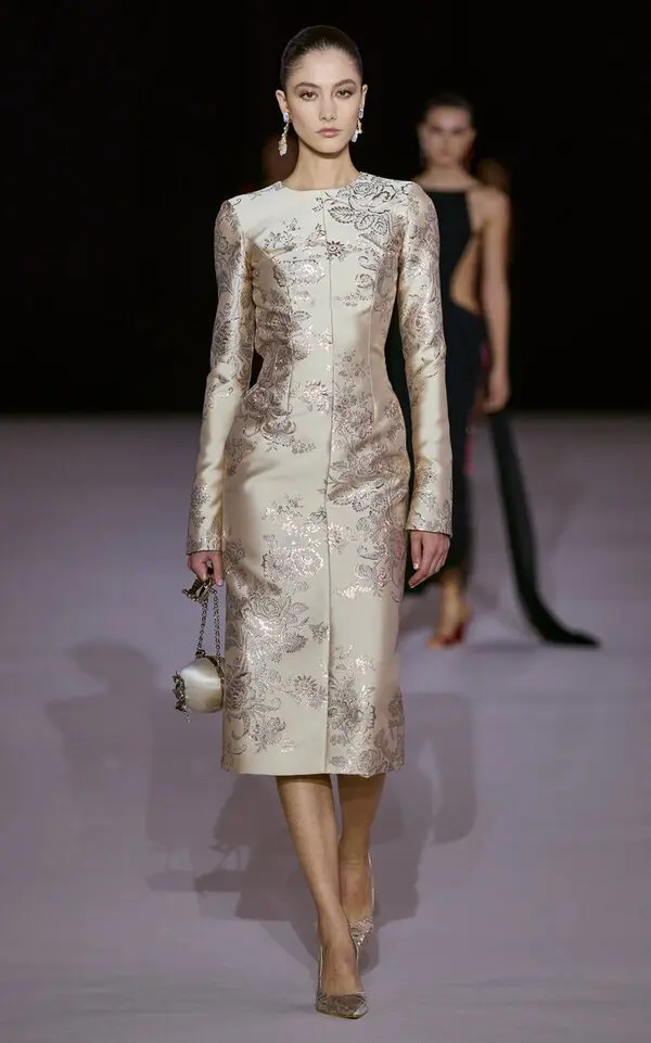 GEORGES HOBEIKA Floral Brocade Silk-blend Midi Dress - Neutral