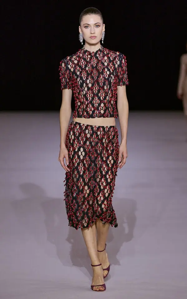 GEORGES HOBEIKA Embellished Cutout Silk-blend Midi Skirt