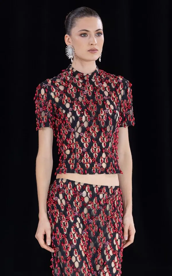 GEORGES HOBEIKA Embellished Cutout Silk-blend Midi Skirt