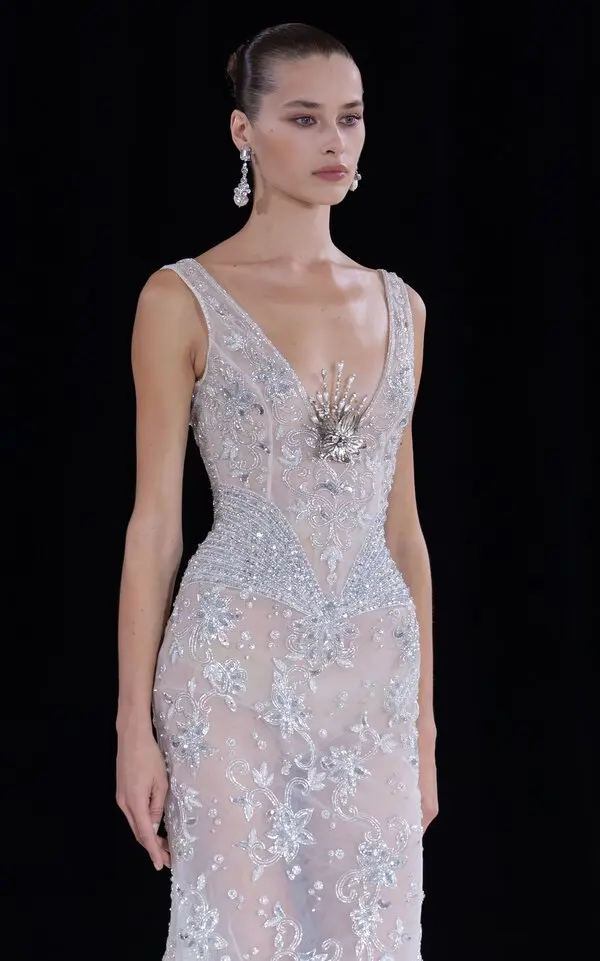 GEORGES HOBEIKA Embellished Sheer Silk-blend Gown