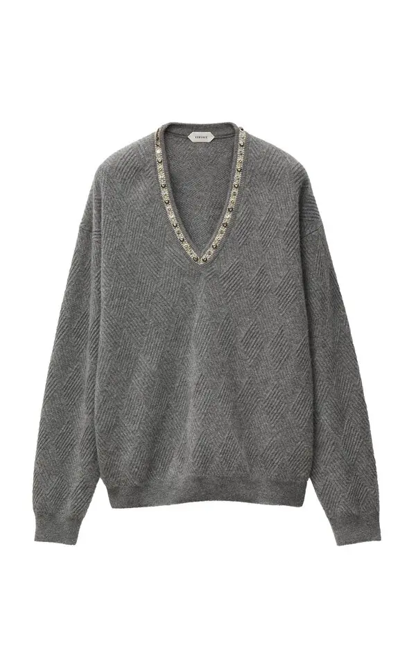 Versace Embellished Cashmere Sweater - Grey
