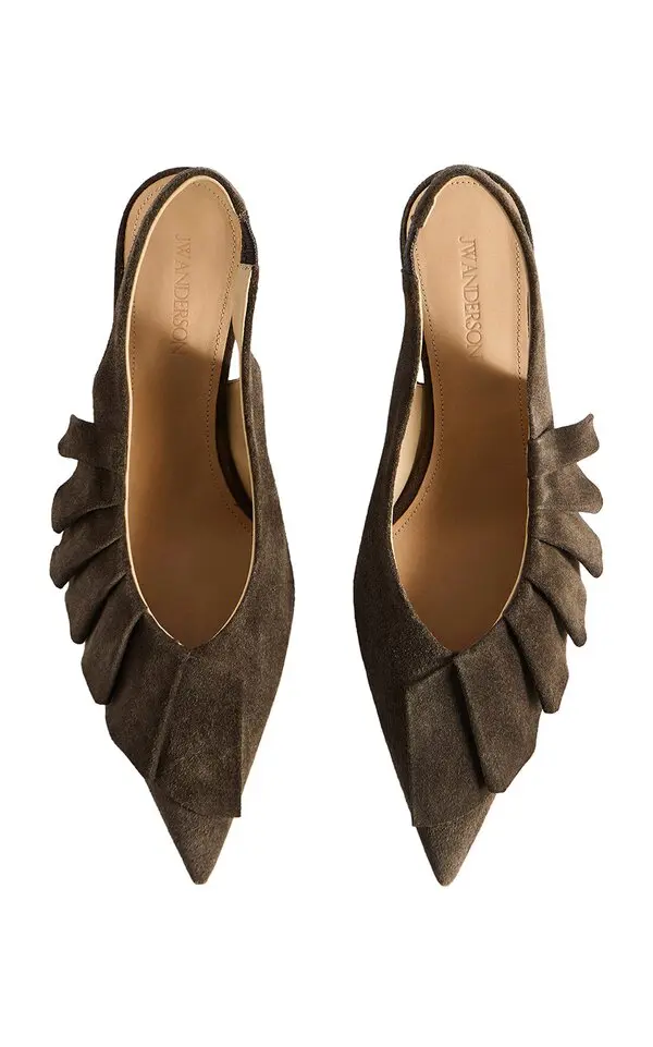 JW Anderson Ruffle Suede Slingback Pumps