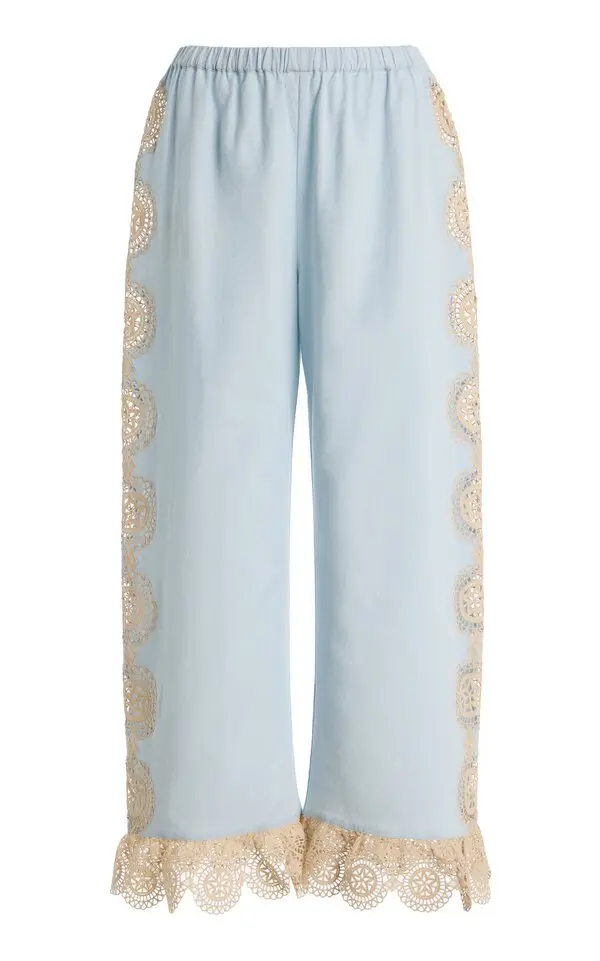 Sea Niamh Embroidered Cotton-linen Pants