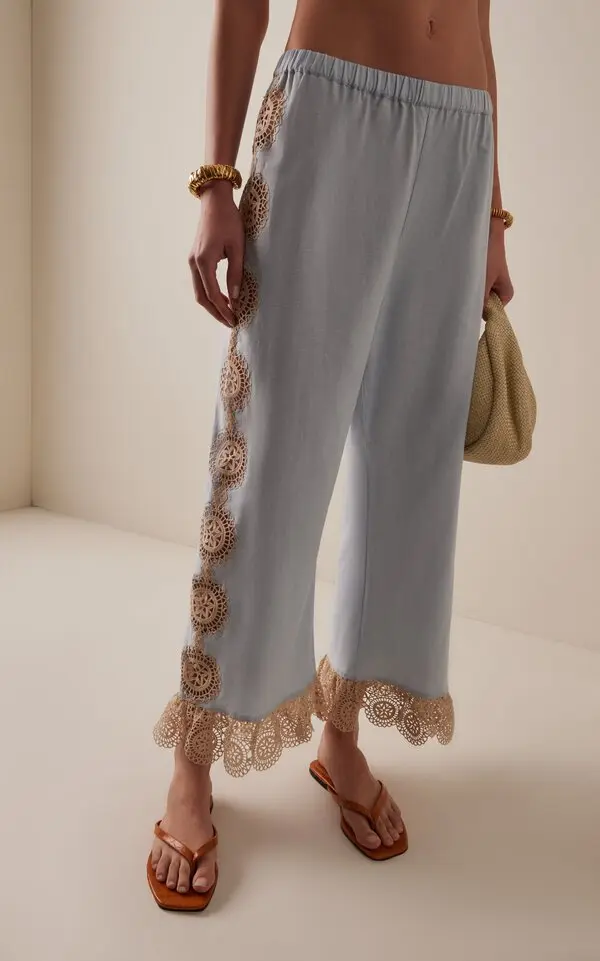 Sea Niamh Embroidered Cotton-linen Pants