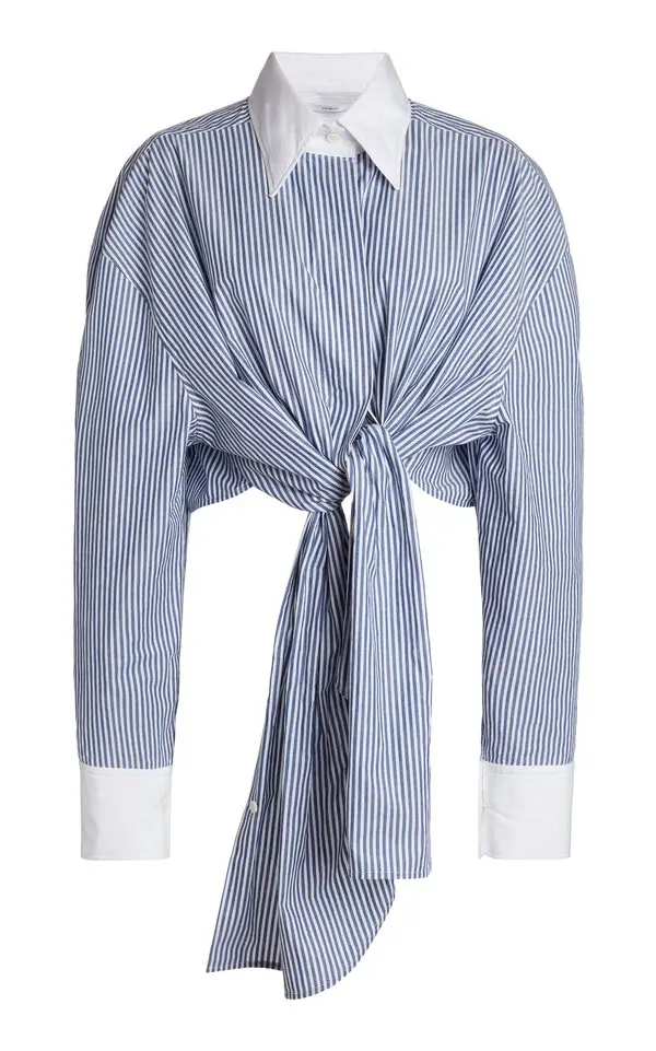 Givenchy Bettina Striped Cotton Cropped Shirt - Navy