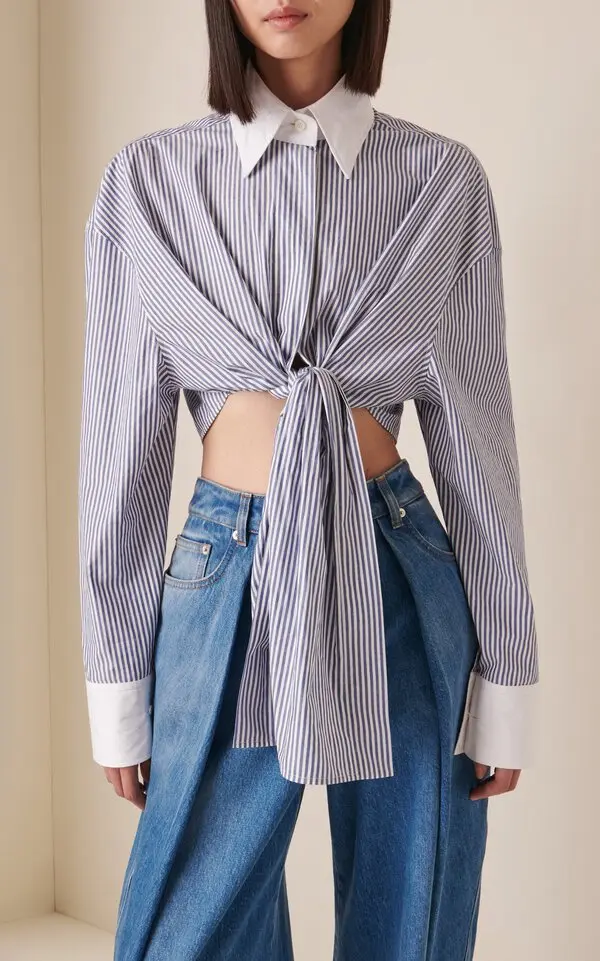 Givenchy Bettina Striped Cotton Cropped Shirt
