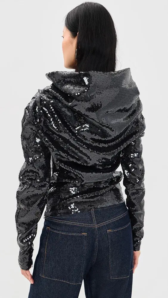 A.W.A.K.E. Mode Sequin High Neck Long Sleeve Top