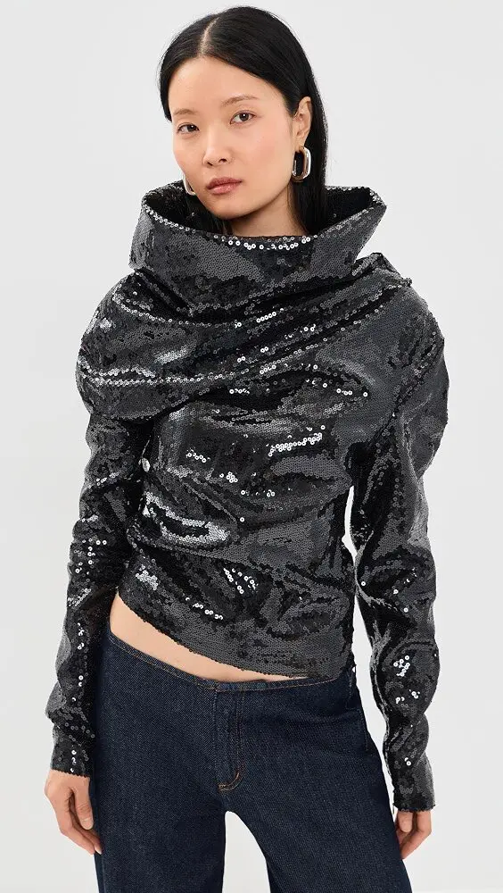 A.W.A.K.E. Mode Sequin High Neck Long Sleeve Top