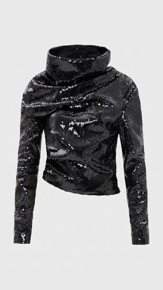 A.W.A.K.E. Mode Sequin High Neck Long Sleeve Top