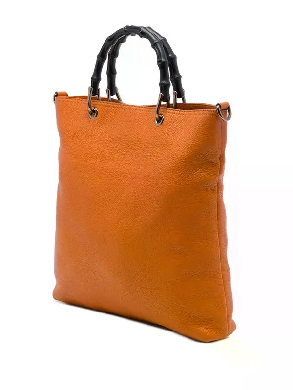 Gucci 2016-2026 Tall Calfskin Bamboo Shopper Tote Satchel - Orange