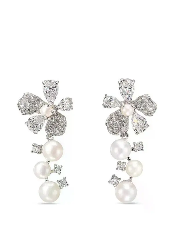 ANABELA CHAN Pearl Snow Rose Laboratory-grown Diamond And Pearl Earrings - Silver