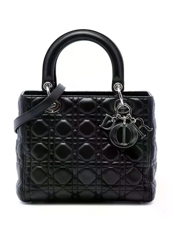 Dior 2015 Medium Lambskin Cannage Lady Satchel - Black