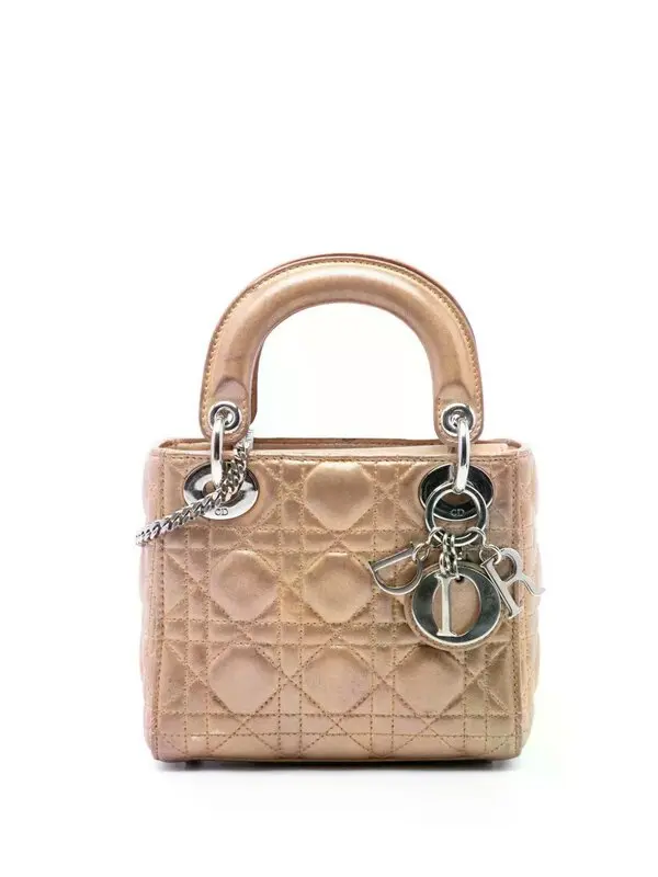 Dior 2015 Mini Iridescent Lambskin Cannage Lady Satchel - Gold
