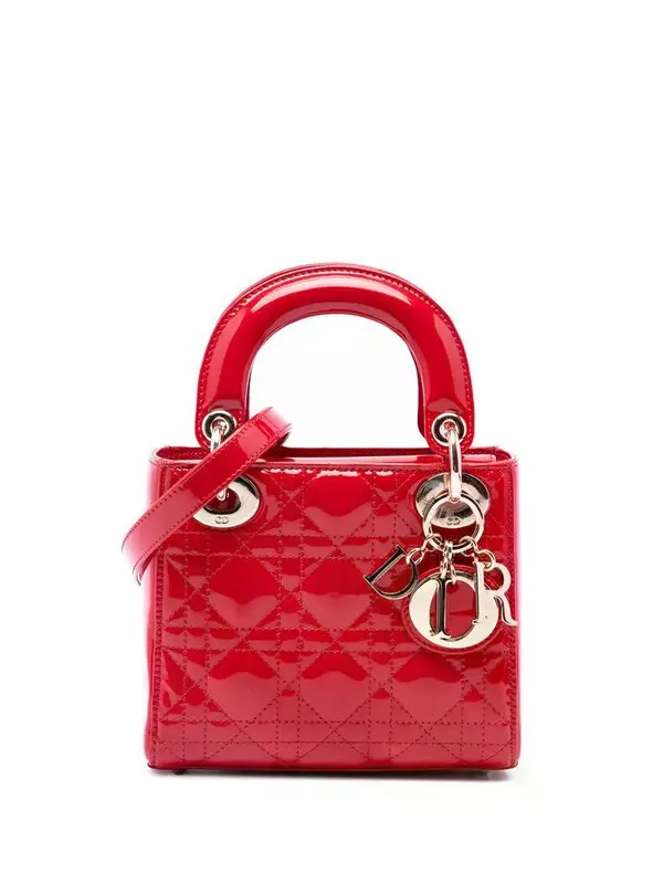 Dior 2015 Mini Patent Cannage Lady Satchel - Red