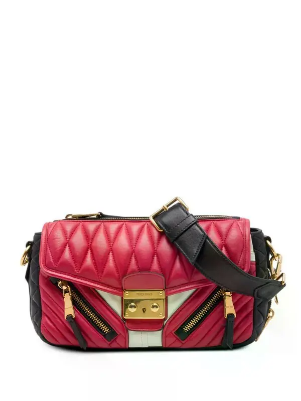 Miu Miu 2010-2026 Tricolor Nappa Biker Twin Pocket Crossbody Shoulder Bag - Red