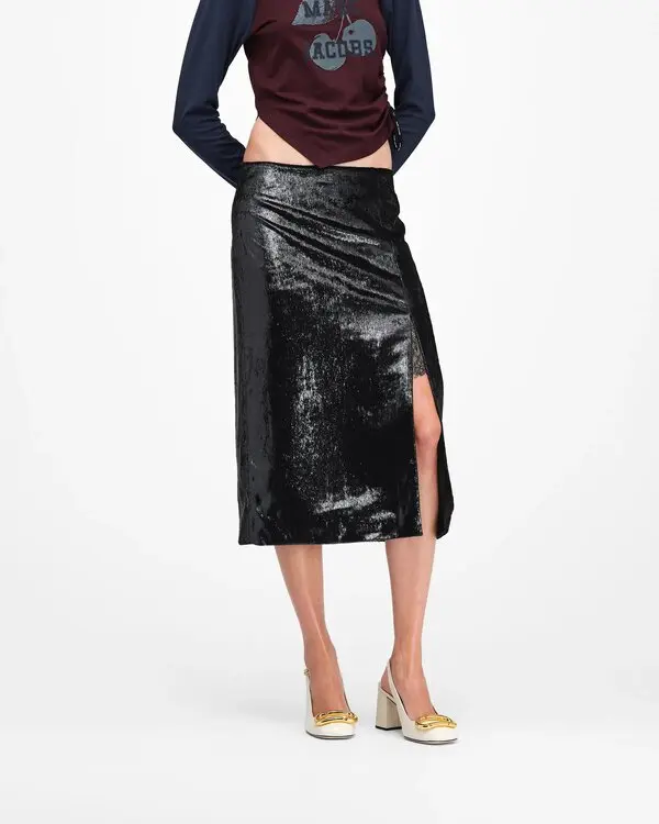 Marc Jacobs Tinsel Midi Skirt In Size - Navy