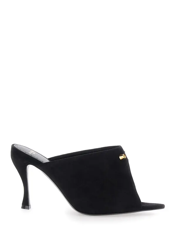 Balenciaga Midnight City' High-heeled Sandals With Front Plaque And High Stiletto Heel In Suede For - Black