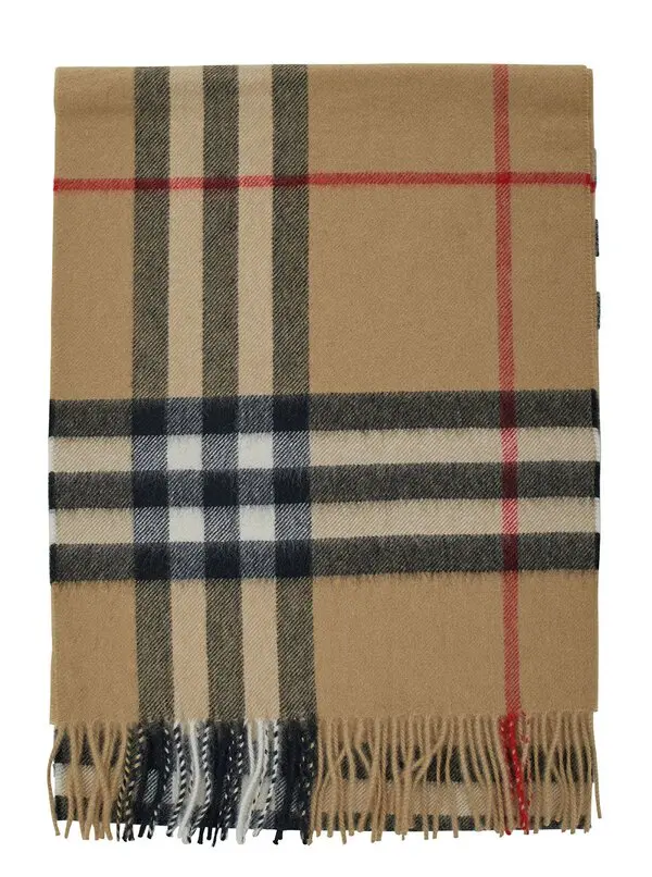 Burberry Beige Scarf With Check Motif In Cashmere For - Multicolor