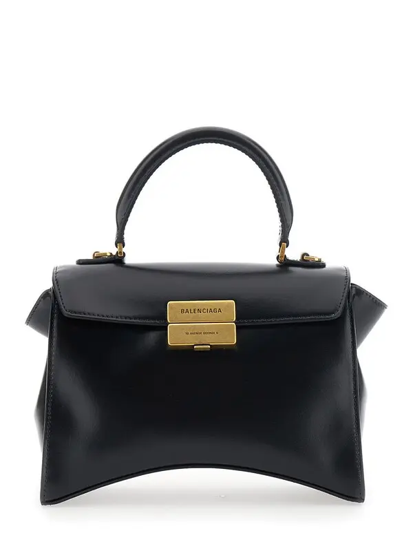Balenciaga Hg Aven Top Handle Small Bag In Shiny Box Calf - Black