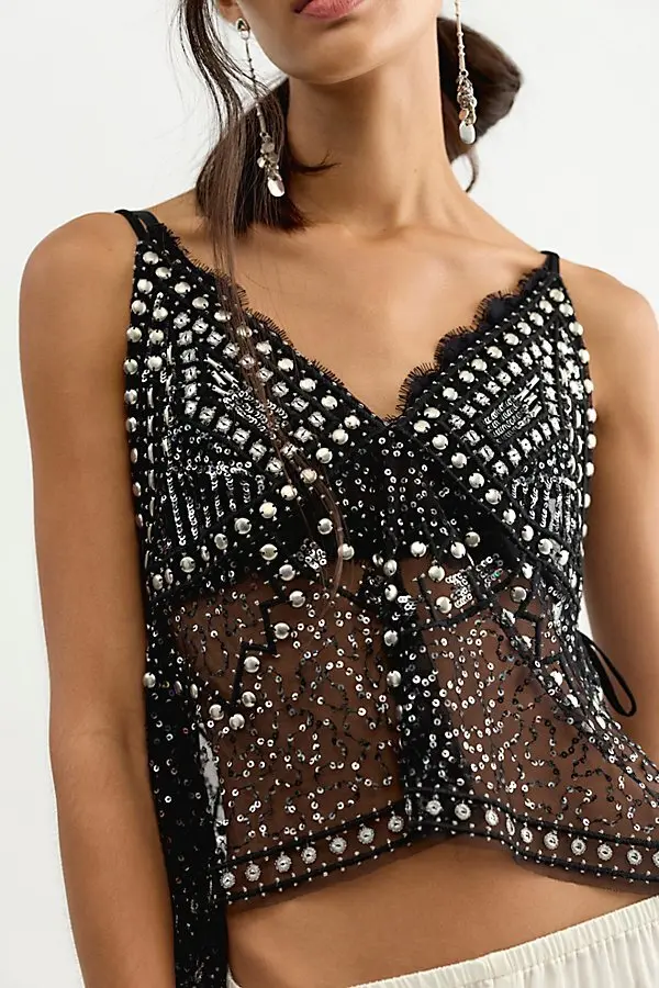 Free People Highway Asymmetric Sequin Tank - Black