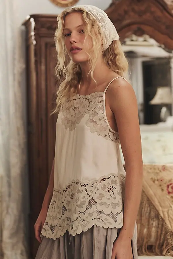 Free People Sweet Heirloom Asymmetric Cami - Ivory Combo