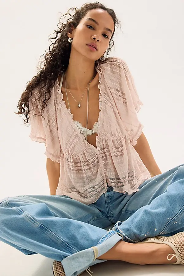 Free People In Your Dreams Asymmetric Lace Top - Morganite