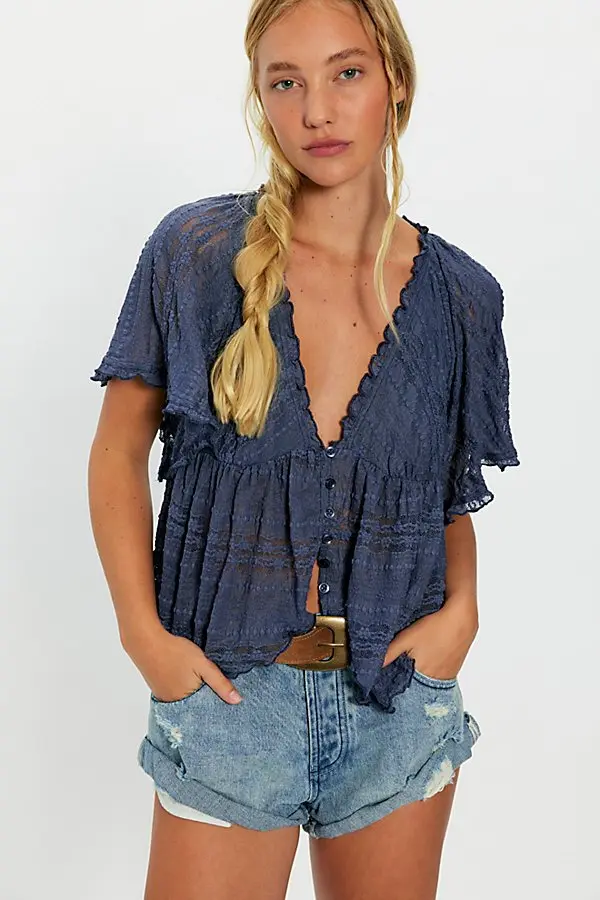 Free People In Your Dreams Asymmetric Lace Top - Night Shadow