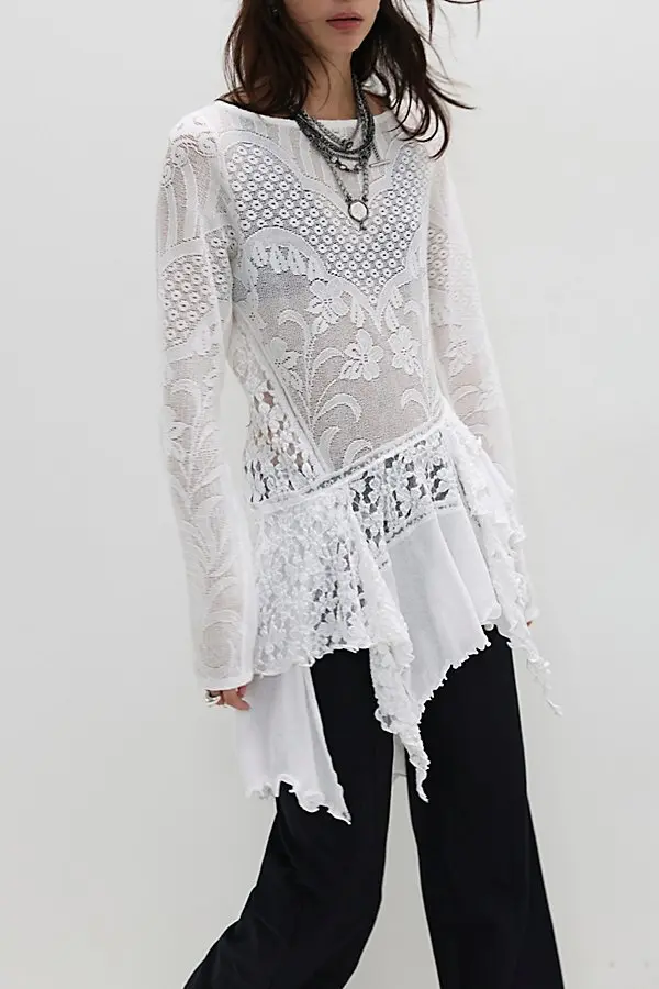 Free People Alesia Asymmetric Lace Maxi Top - Ivory