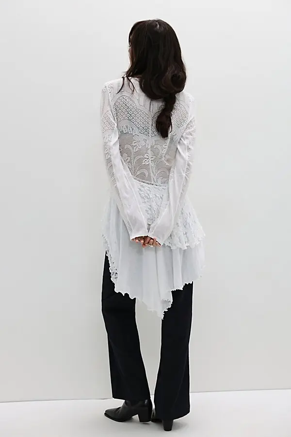 Free People Alesia Asymmetric Lace Maxi Top