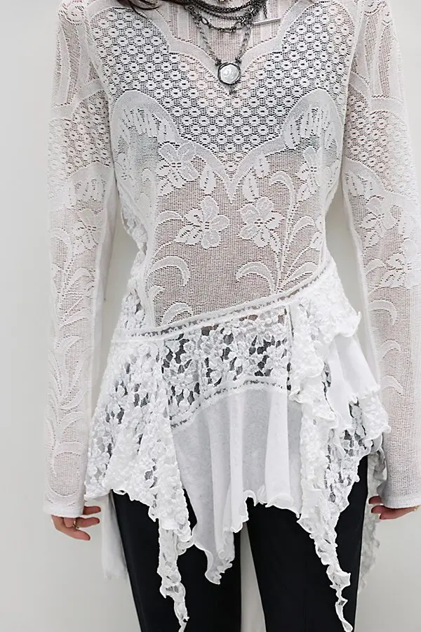 Free People Alesia Asymmetric Lace Maxi Top
