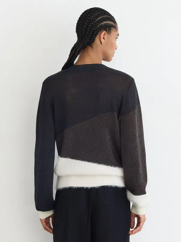 REISS Harley Panelled Metallic-knit Textured V-neck Jumper