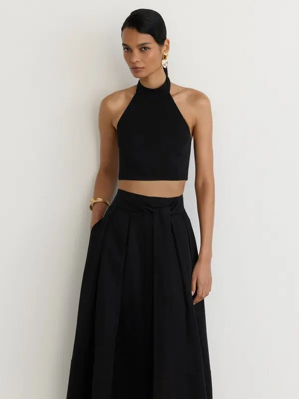REISS Otto Halterneck Cropped Top - Black