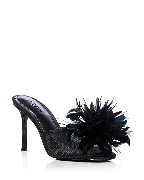 Aqua Fifi Feather Stiletto Sandals Exclusive - Black Multi