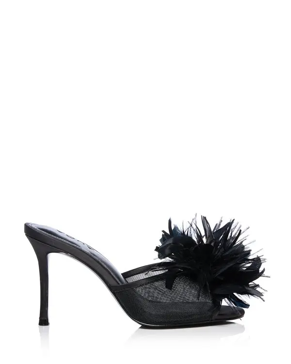 Aqua Fifi Feather Stiletto Sandals Exclusive - Black Multi