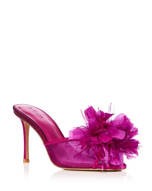 Aqua Fifi Feather Stiletto Sandals Exclusive - Fuchsia
