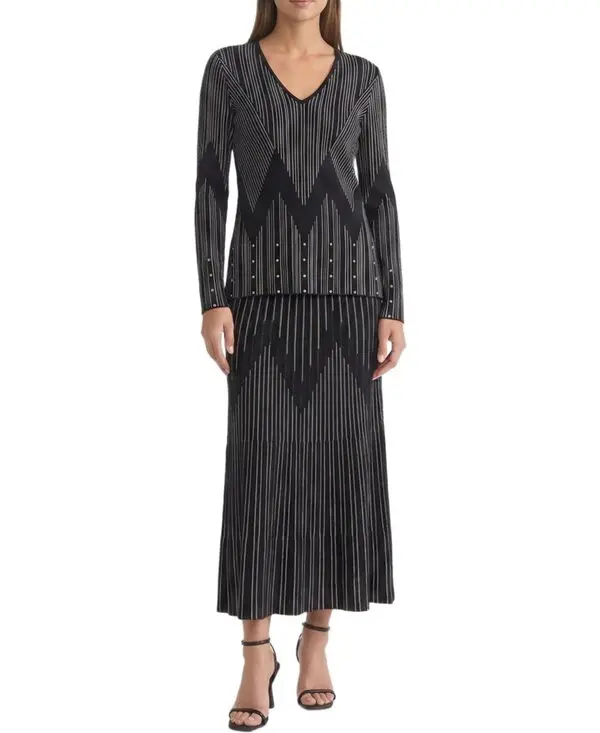 Ming Wang Silver Lurex Studded Soft Knit Top