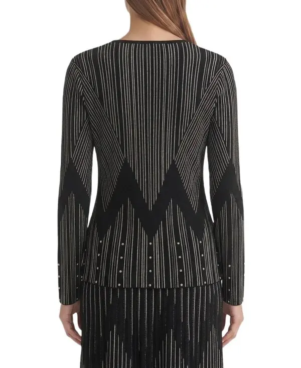 Ming Wang Silver Lurex Studded Soft Knit Top
