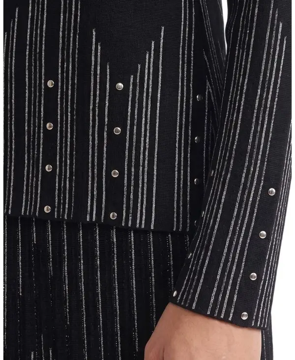 Ming Wang Silver Lurex Studded Soft Knit Top