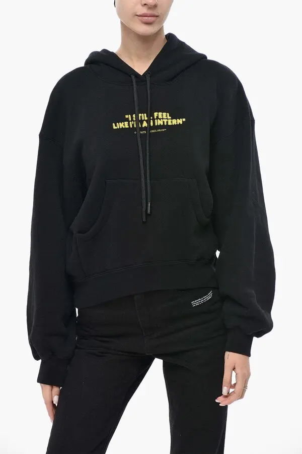 Off-White Slogan-print Cotton Hoodie - Black