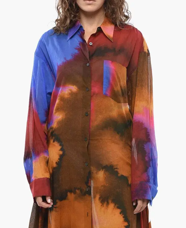 Dries Van Noten Flared Tie-dye Shirt Dress