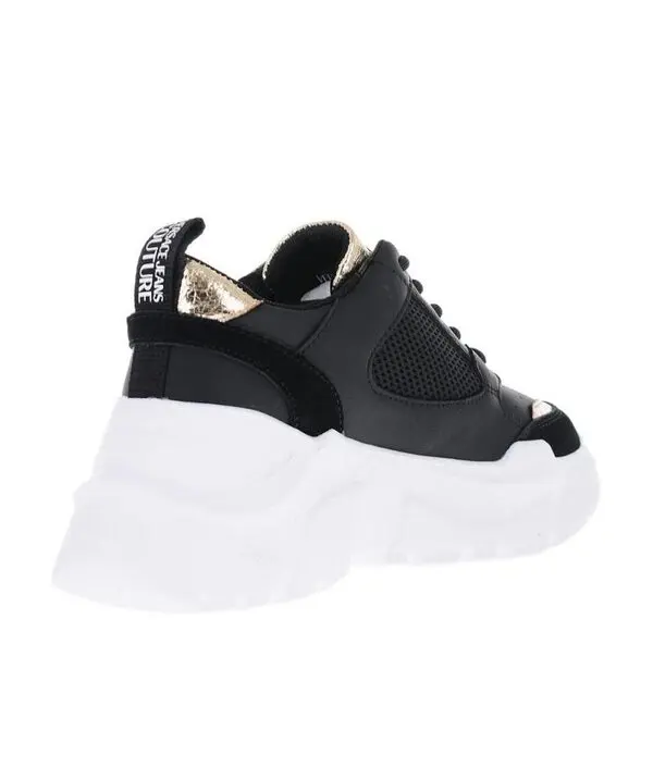 Versace Metallic-finish Leather Sneakers - White / Black
