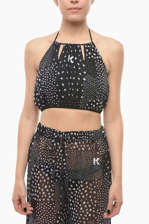 Karl Lagerfeld Logo-print Halterneck Top - Black