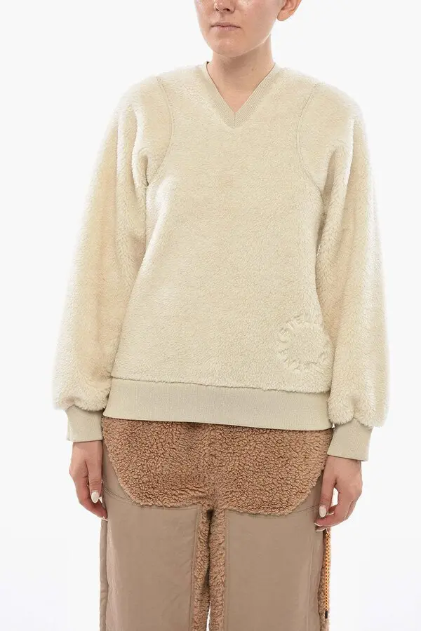 Stella McCartney V-neck Embroidered Logo Sweatshirt - Beige