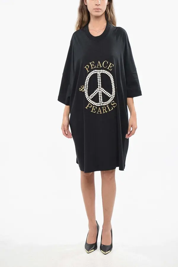 Moschino Oversized Beaded T-shirt Dress - Black
