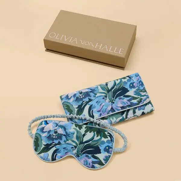 Olivia Von Halle Audrey Azura Floral Eye Mask - Blue